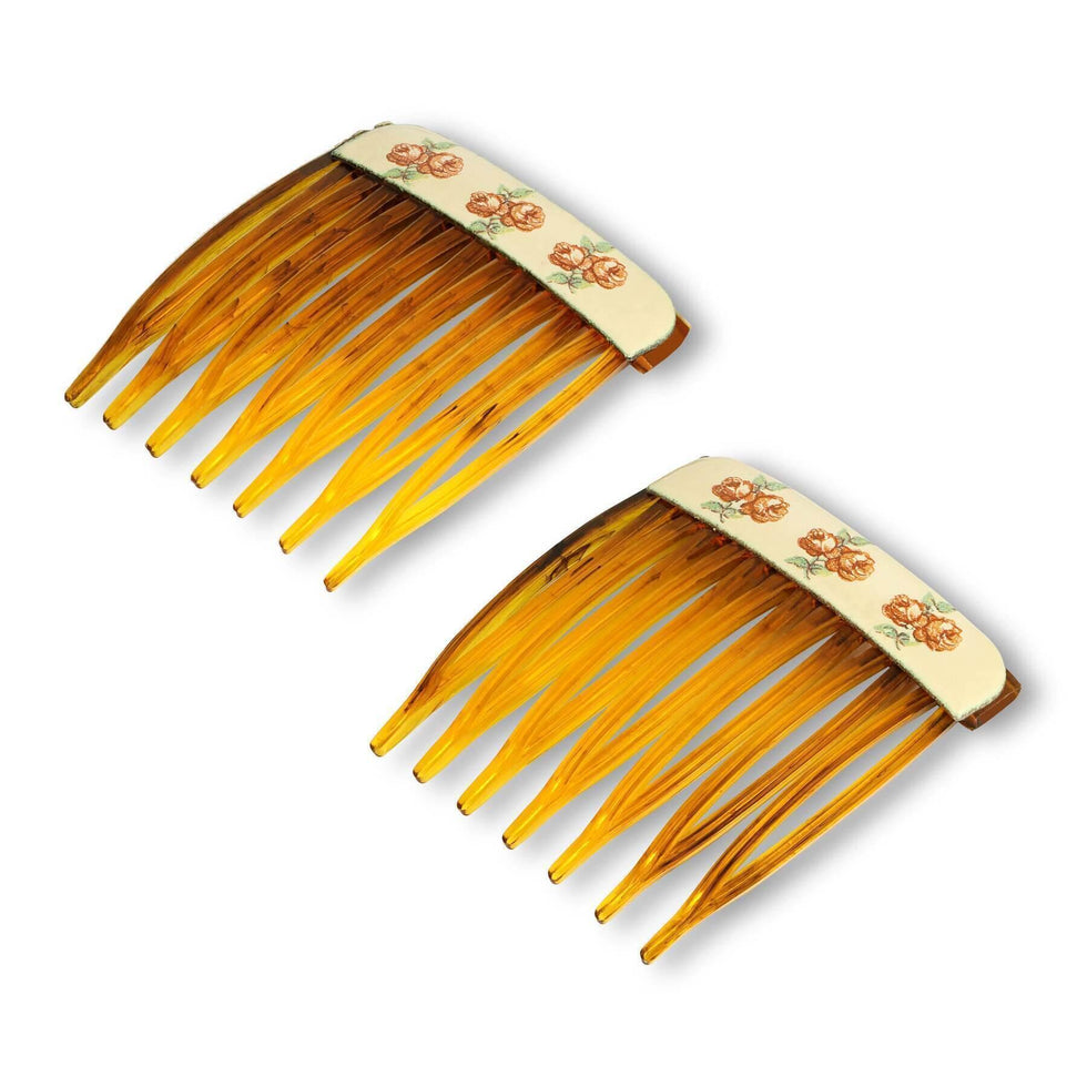 Brown Tortoise Floral Decal Hair Comb Set – 1928 Jewelry