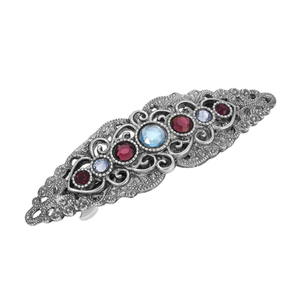 1928 Jewelry Splendor Filigree & Stones Hair Barrette| Imitation Pearls