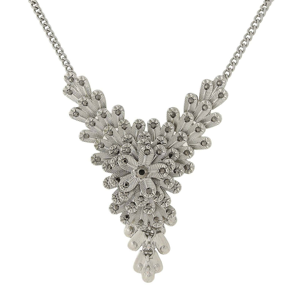 2028 Jewelry Crystal Floral Statement Bib Necklace 16" + 3" Extender ...