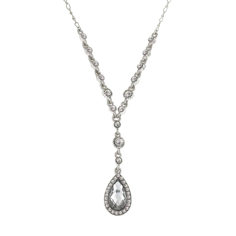 2028 Jewelry Crystal Accented Faceted Crystal Teardrop Y-Necklace 16 ...