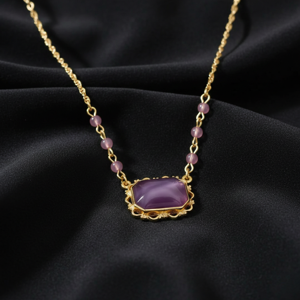 1928 Jewelry Octagon Moonstone Pendant Necklace 15" + 3" Extension
