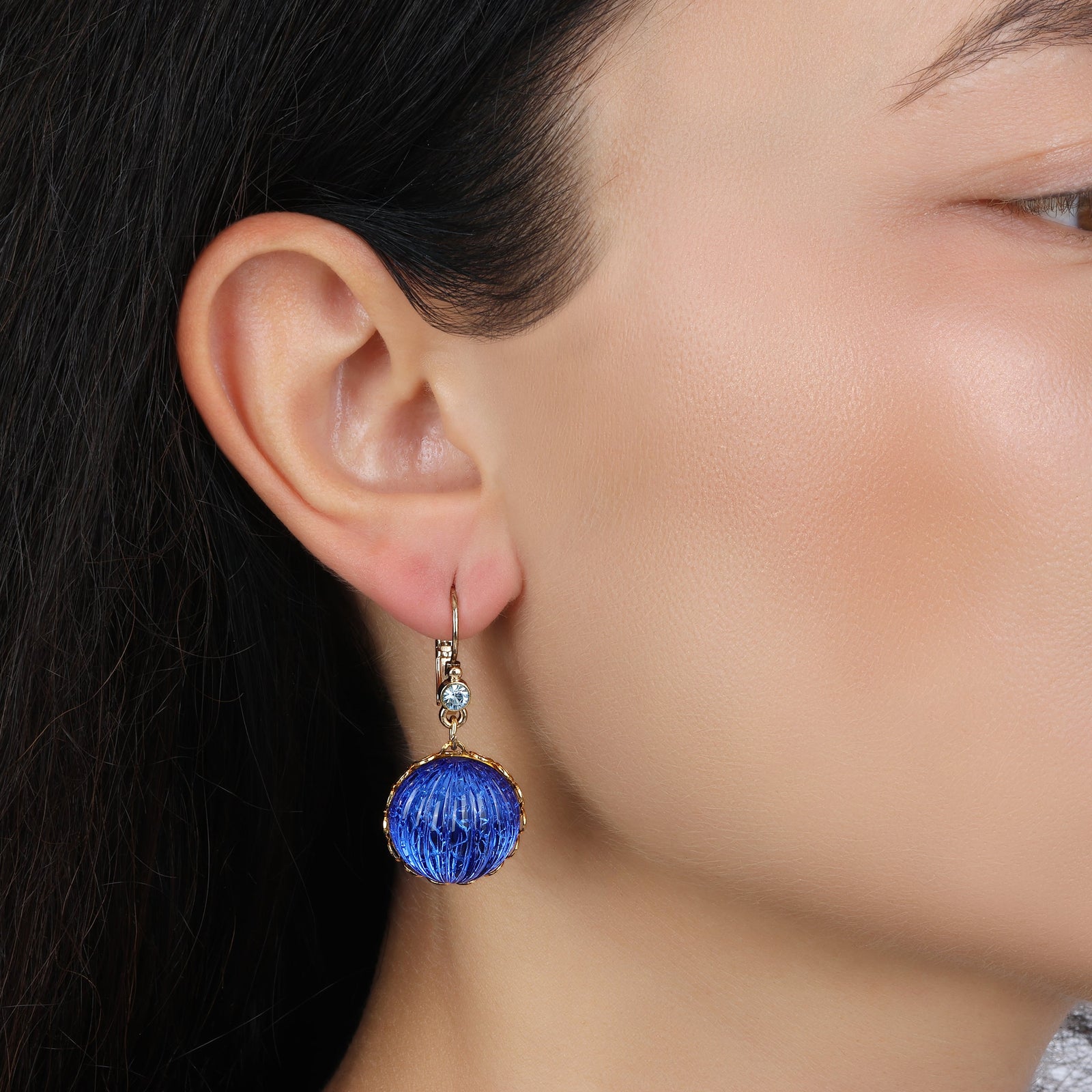 Oceanic Sapphire Blue Fluted Stone Dangling Earrings – 1928 Jewelry