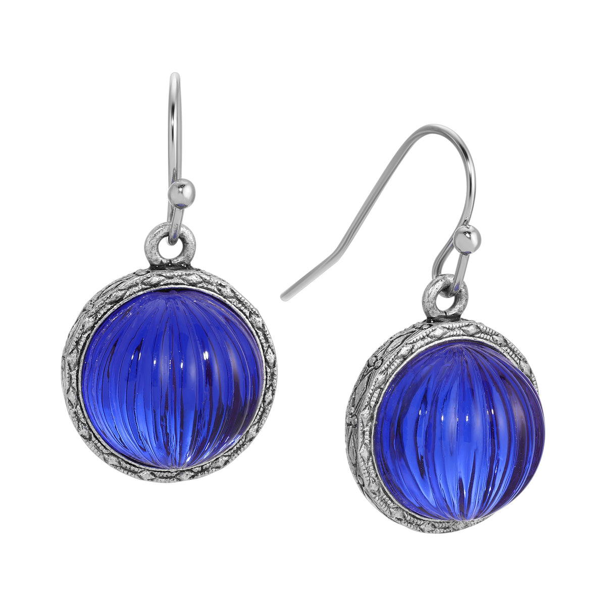 1928 Jewelry Oceanic Sapphire Blue Fluted Stone Drop Earrings