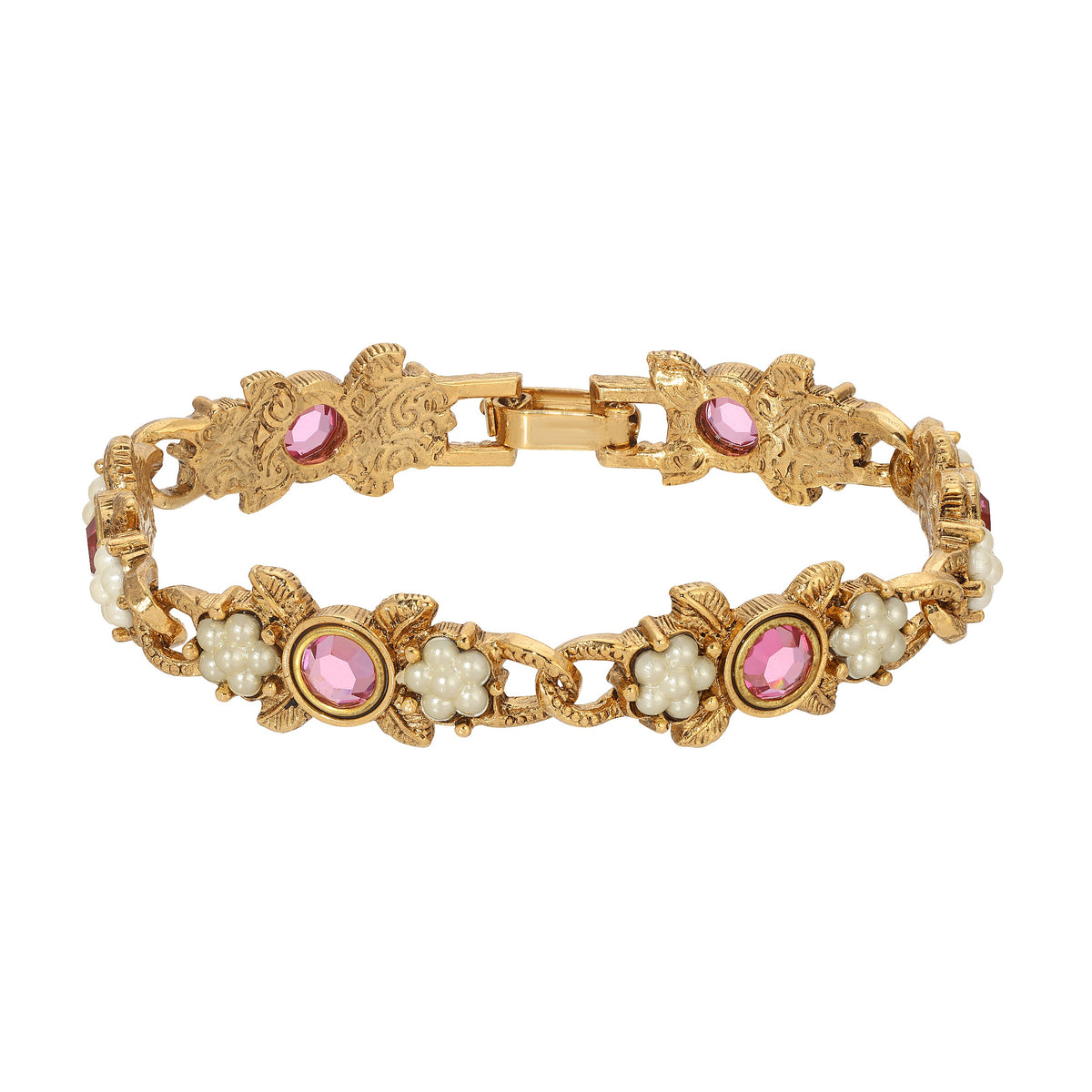 Floral Faux Pearls & Channel Crystal Link Bracelet – 1928 Jewelry