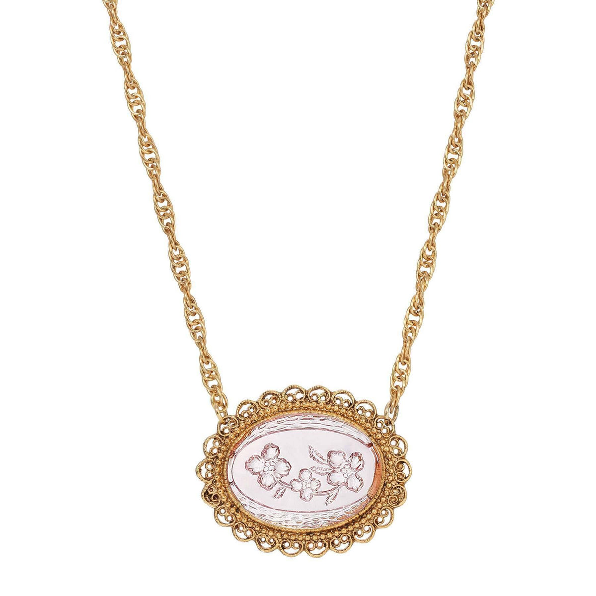 1928 Jewelry Light Amethyst Purple Intaglio Flower Pendant Necklace 16