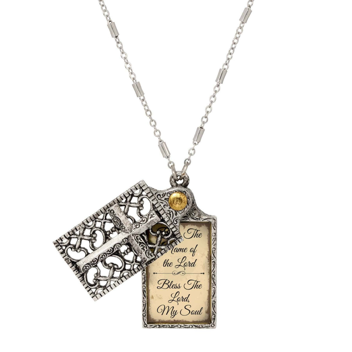 Symbols Of Faith Cross and "Bless" Slide Locket Necklace 28" – 1928 Jewelry