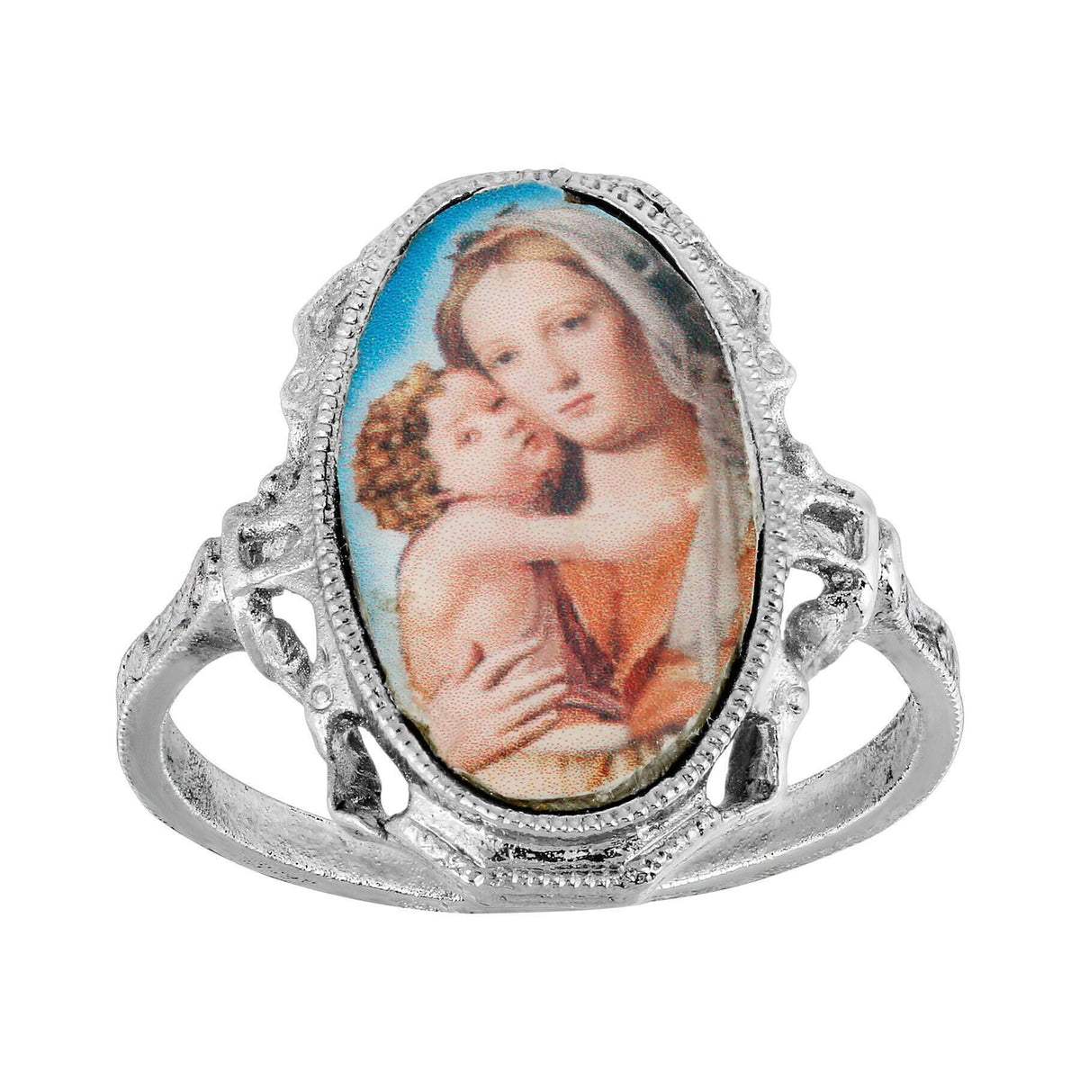 Symbols Of Faith Oval Madonna and Child Decal Ring| Catholic Jewelry ...