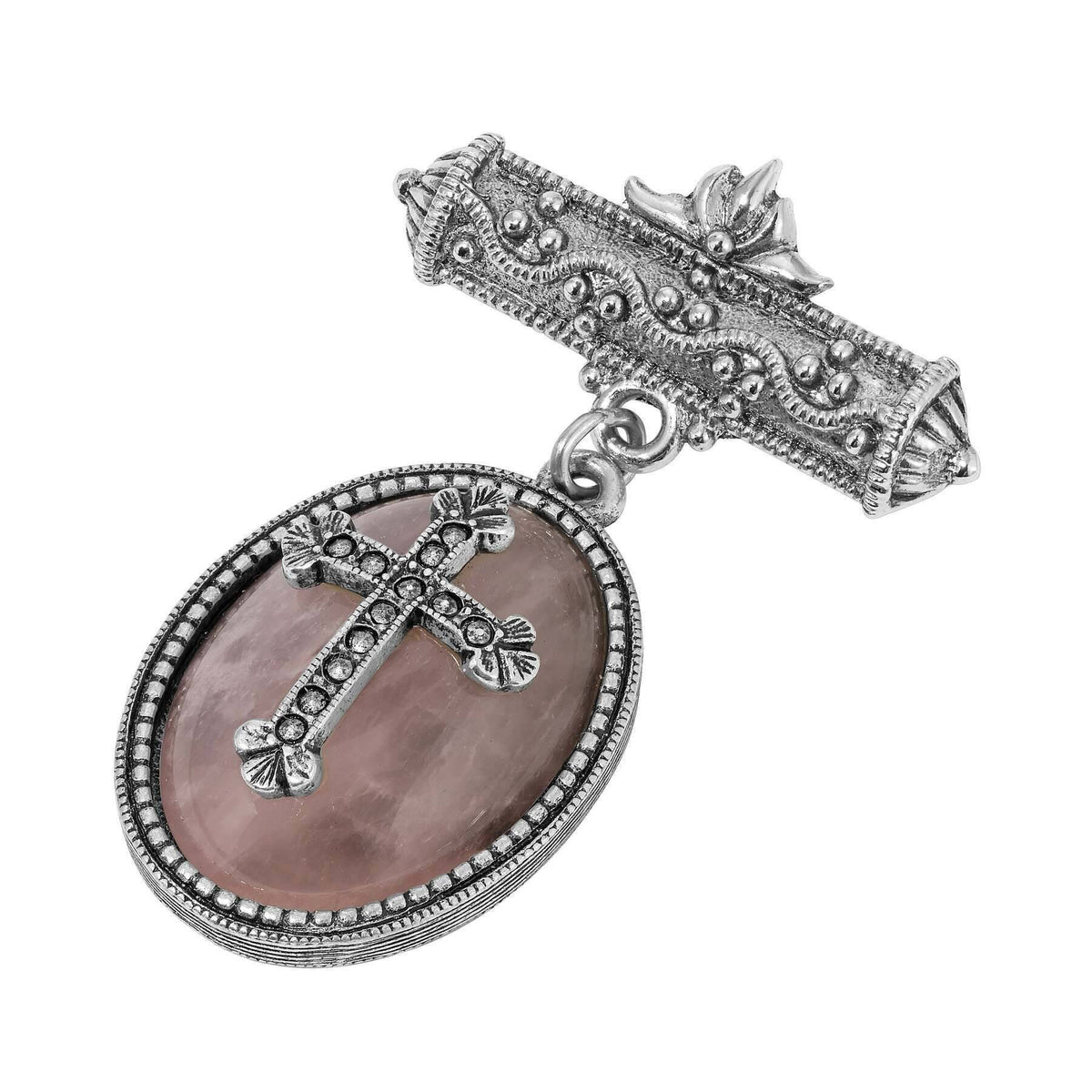 Symbols Of Faith Bar Pin Oval Rose Quartz Cross Brooch | Catholic ...
