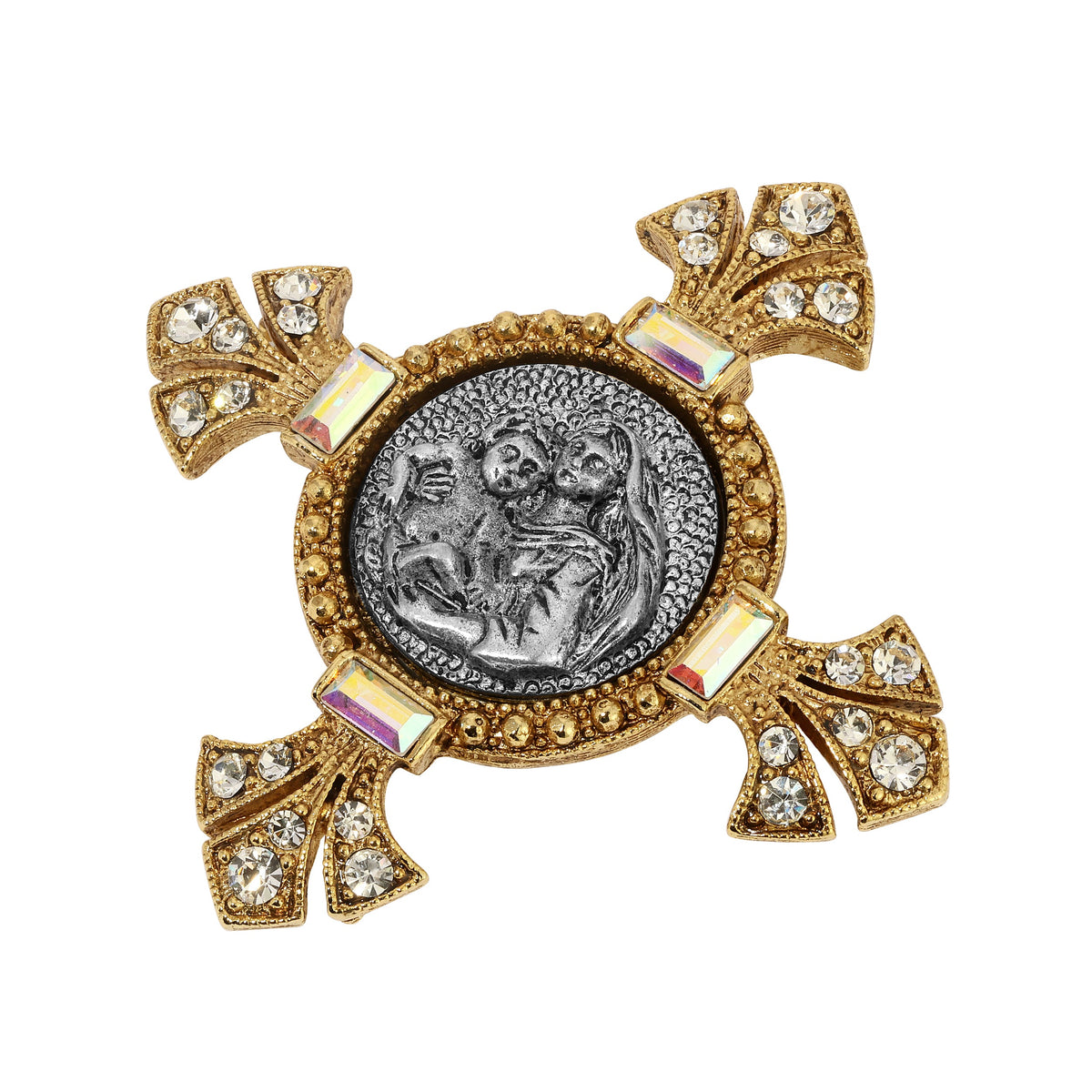 Symbols Of Faith Madonna And Child Crystal Pin – 1928 Jewelry