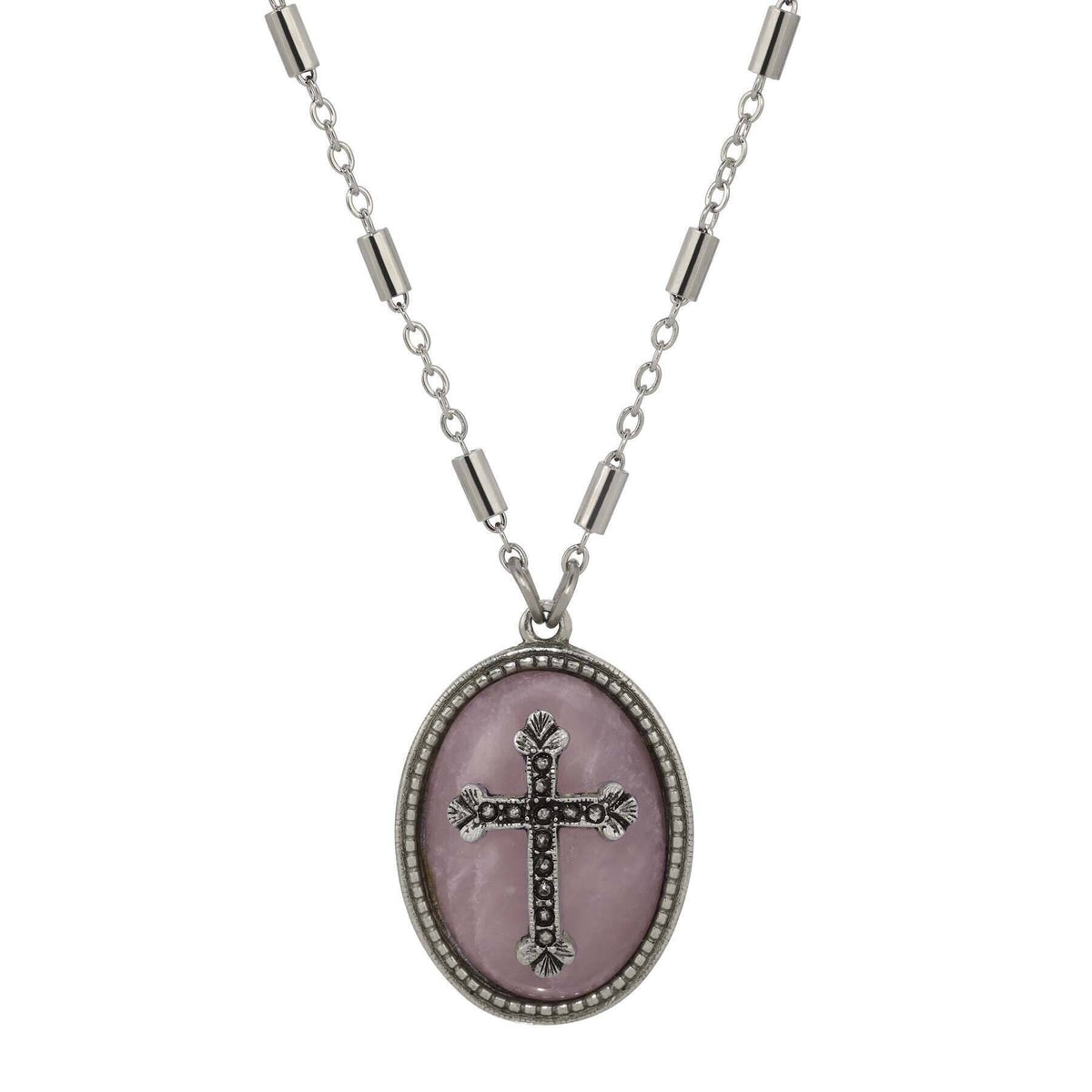 Symbols Of Faith Oval Gemstone & Budded Cross Pendant Necklace 18 ...