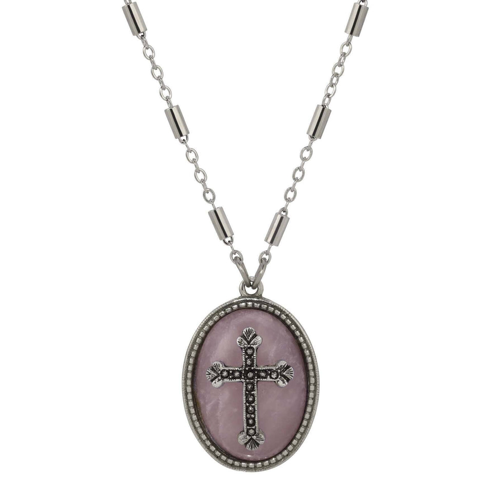 Symbols Of Faith Oval Gemstone & Budded Cross Pendant Necklace 18 ...