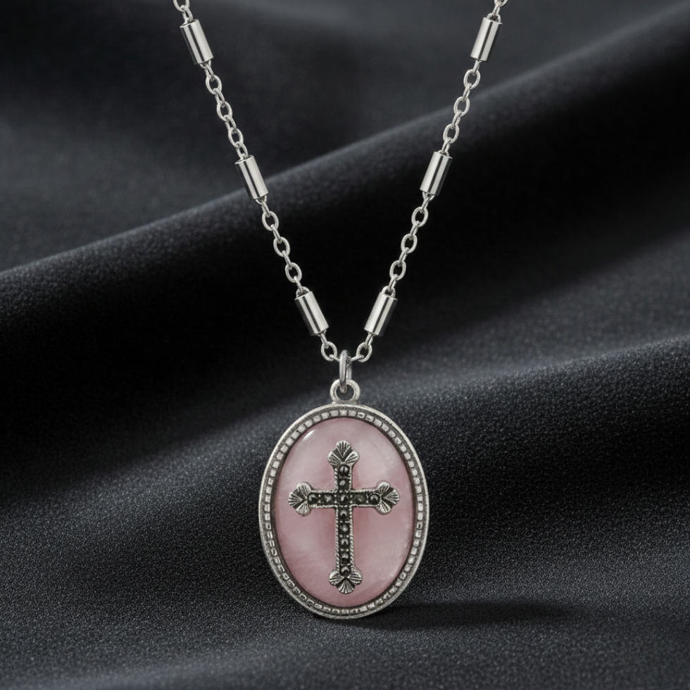 Symbols Of Faith Oval Gemstone & Budded Cross Pendant Necklace 18 ...