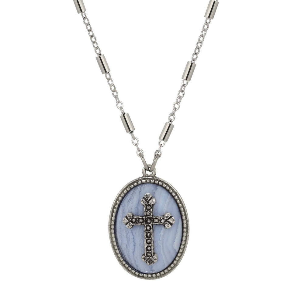 Symbols Of Faith Oval Gemstone & Budded Cross Pendant Necklace 18 ...