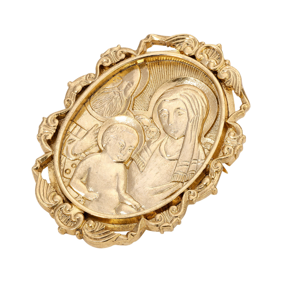 Symbols Of Faith Gold Oval Holy Family Brooch Pin| Catholic Jewelry ...