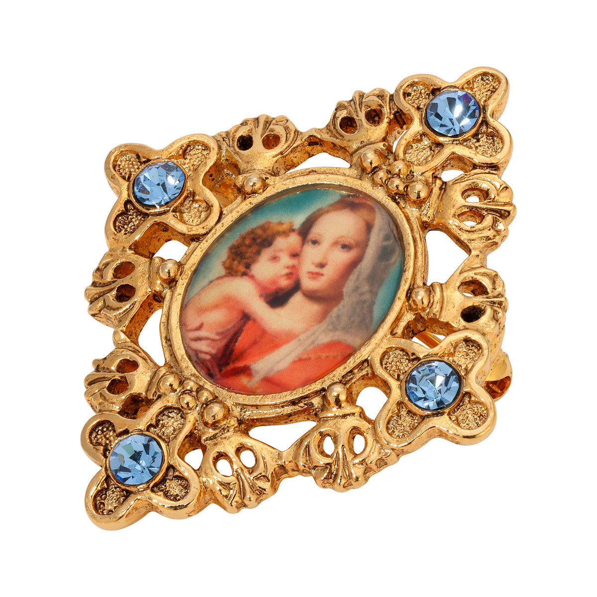 Symbols Of Faith Madonna and Child Light Sapphire Crystal Gold Pin ...