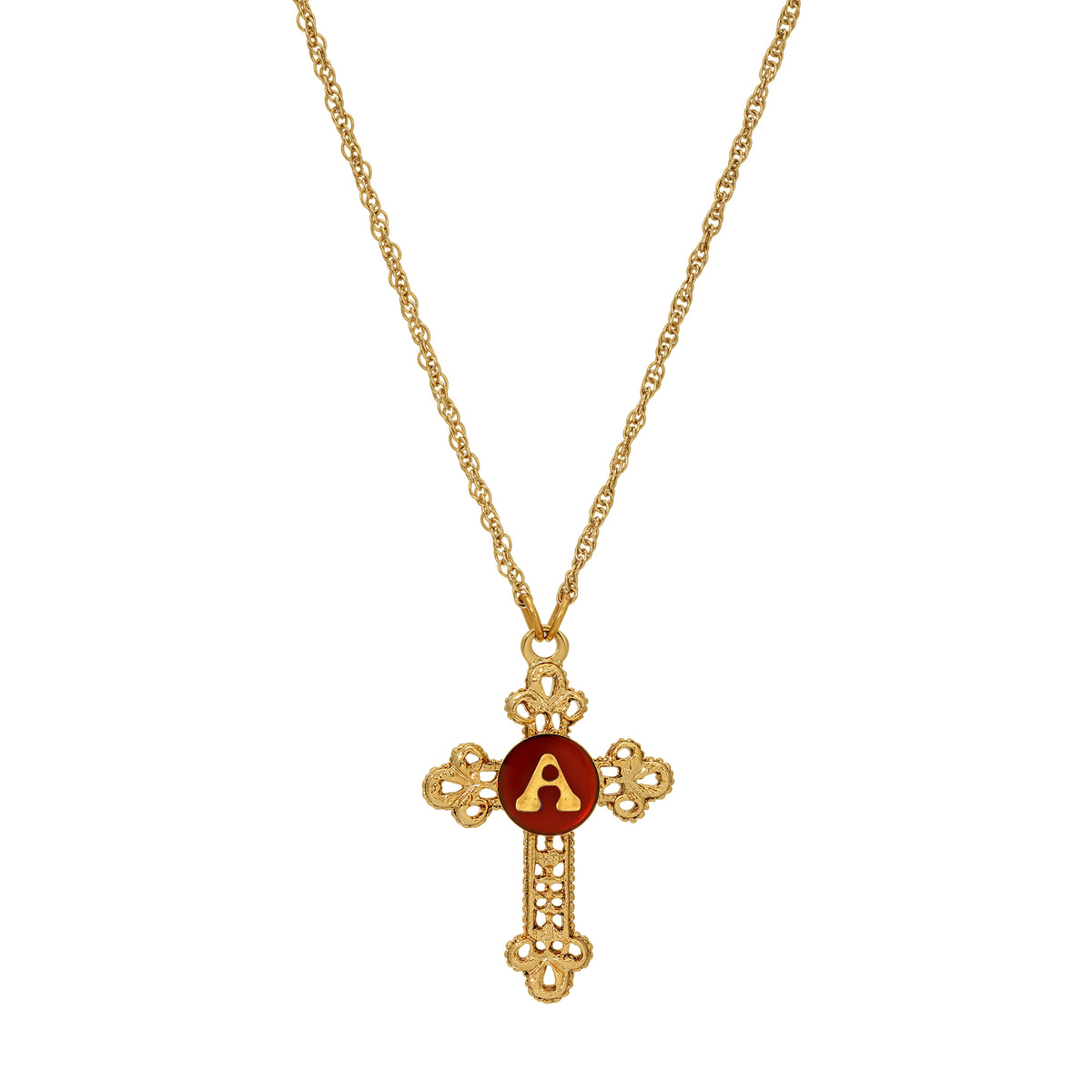 Red Enamel Initial Gold Cross Pendant Necklace 18" – 1928 Jewelry