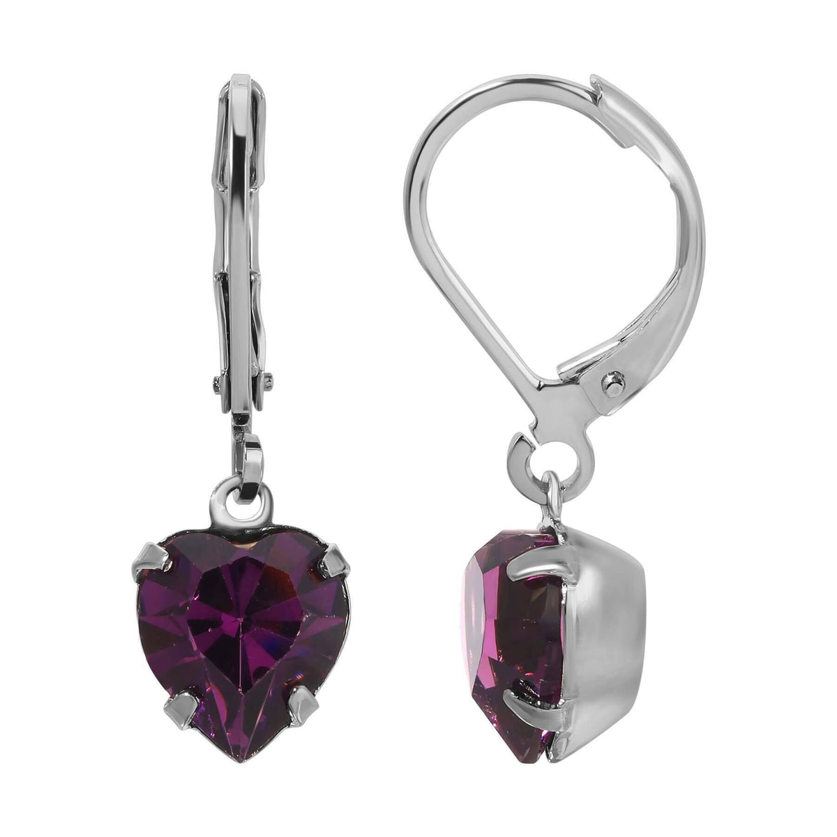 Euro Amethyst Heart Crystal Drop Earrings – 1928 Jewelry