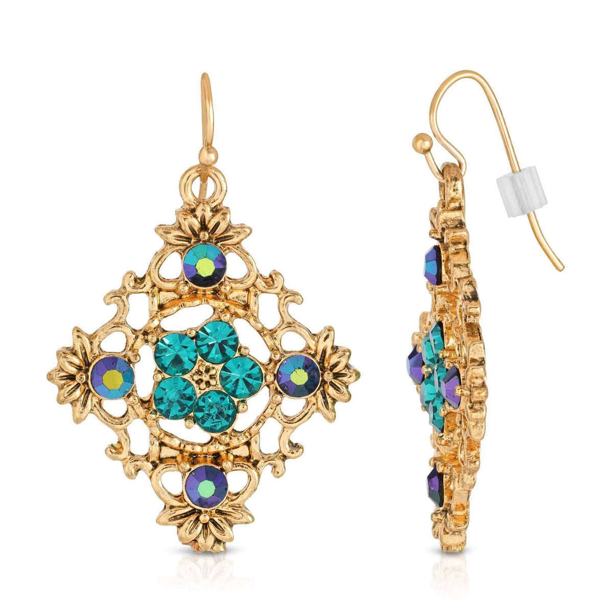 2028 Jewelry Diamond Shaped Filigree Flower Crystal Drop Earrings ...