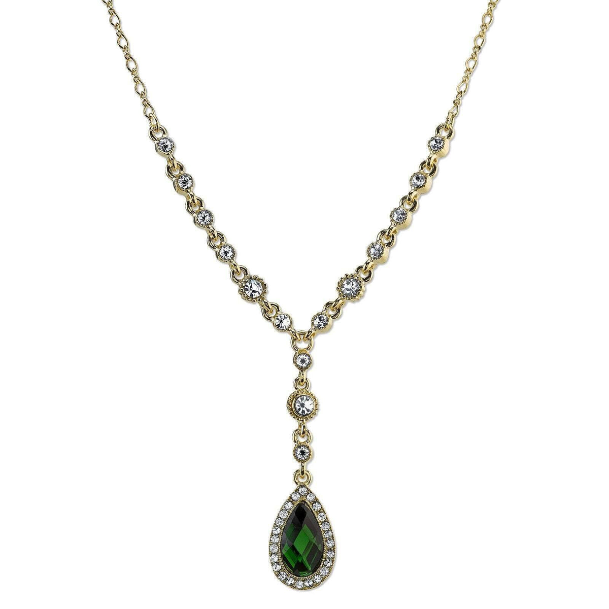 2028 Jewelry Crystal Accented Faceted Crystal Teardrop Y-Necklace 16 ...