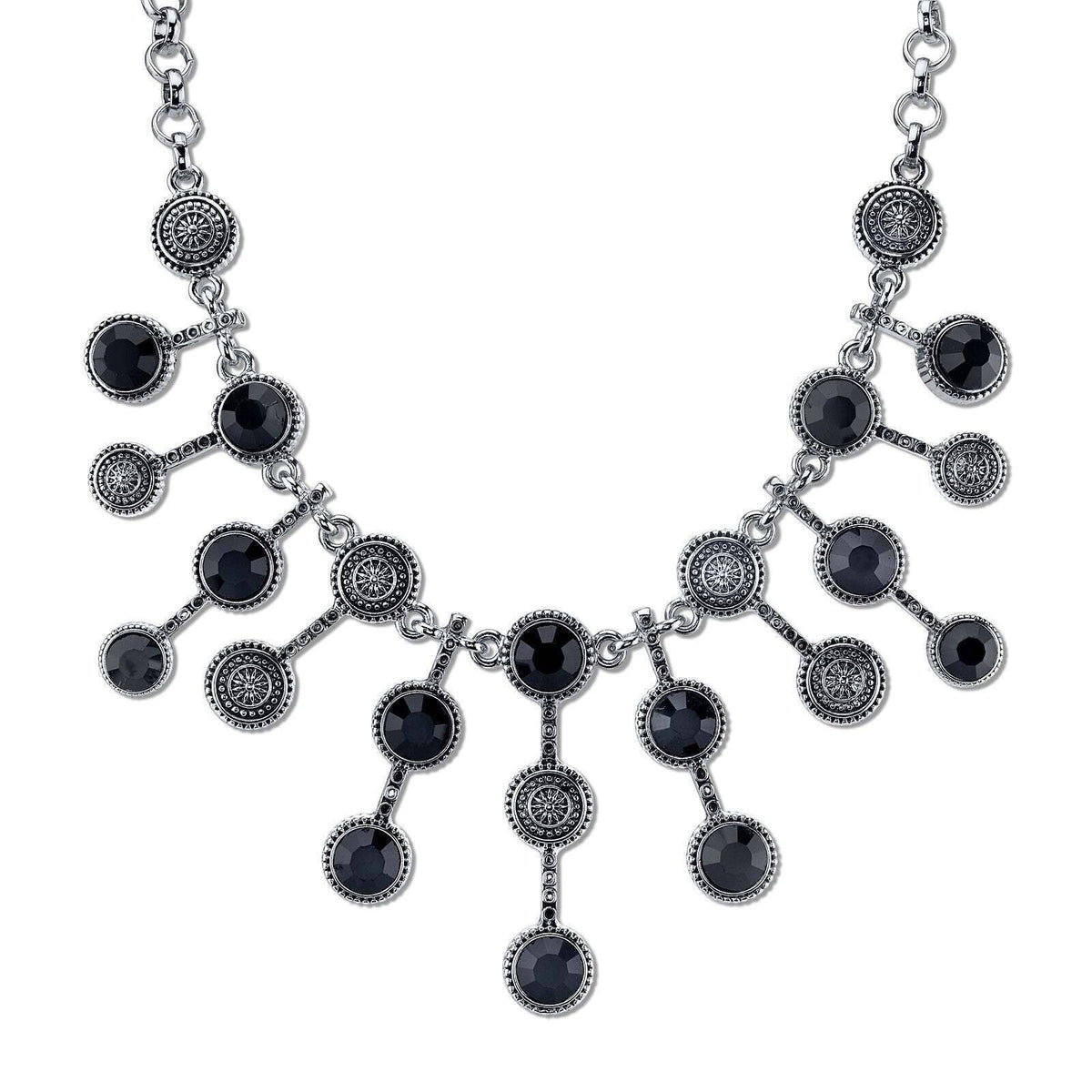 2028 Jewelry Mid Century Inspired Sunburst Glass Black Stone Bib Neckl ...