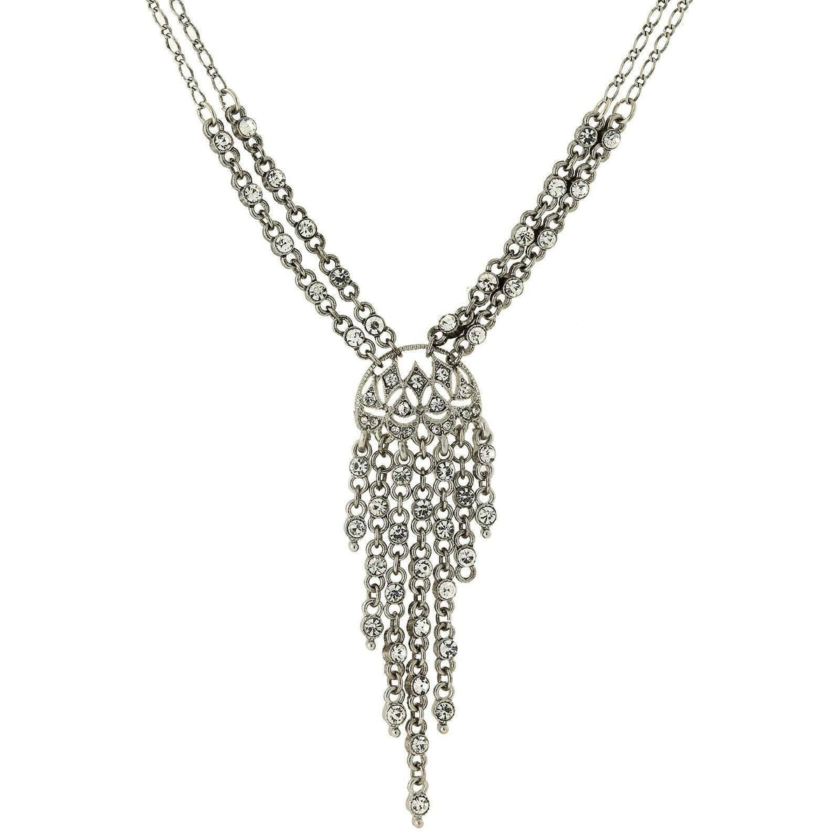2028 Jewelry Clear Crystal Front Drop Statement Necklace 15" + 3" Exte ...