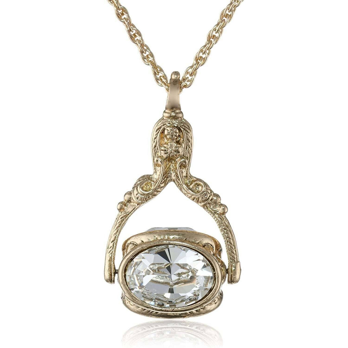 Vintage-Inspired Rotating 3 Sided Crystal Spinner Pendant Necklace 30 ...