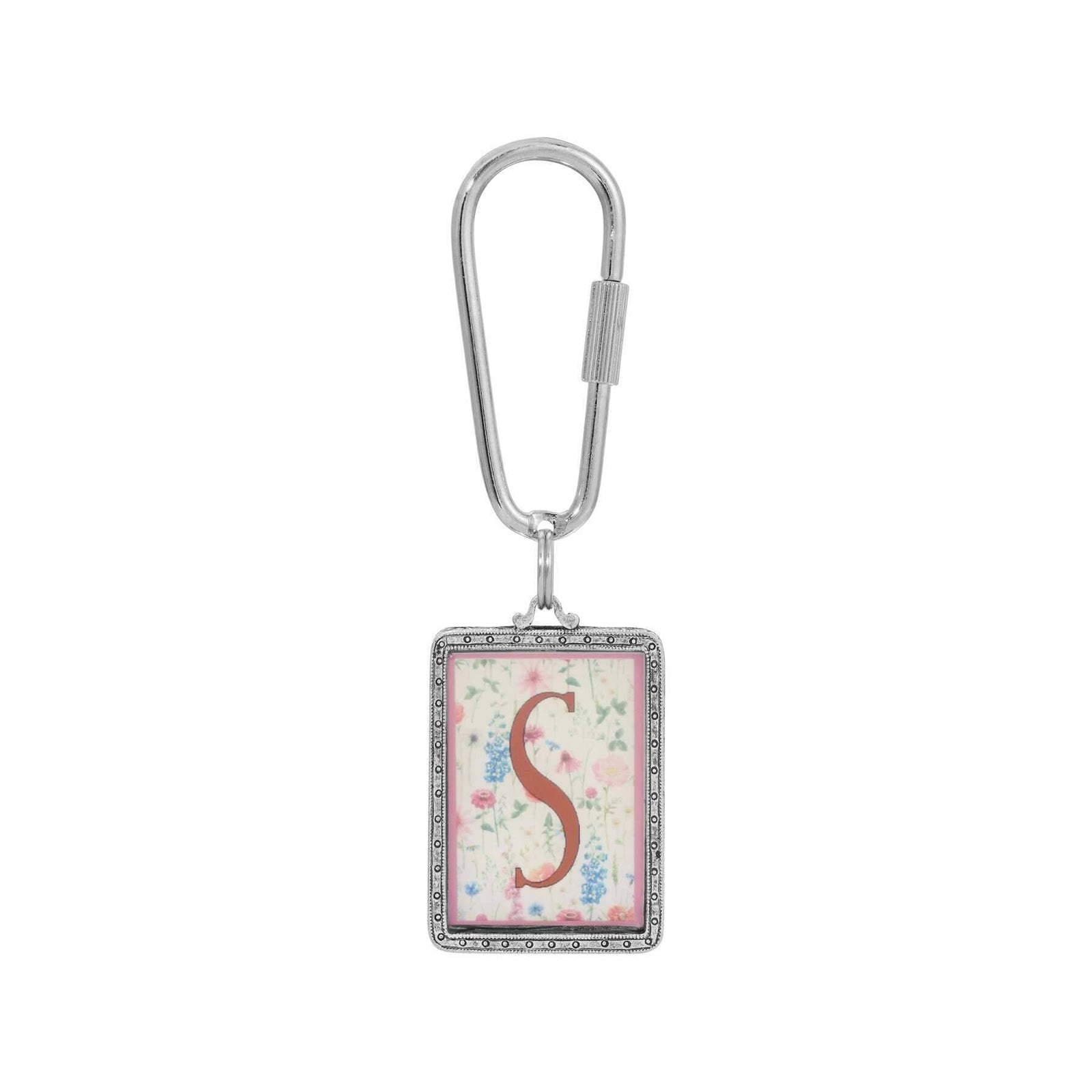Pink Floral Motif Initial Carabiner Key Chain – 1928 Jewelry