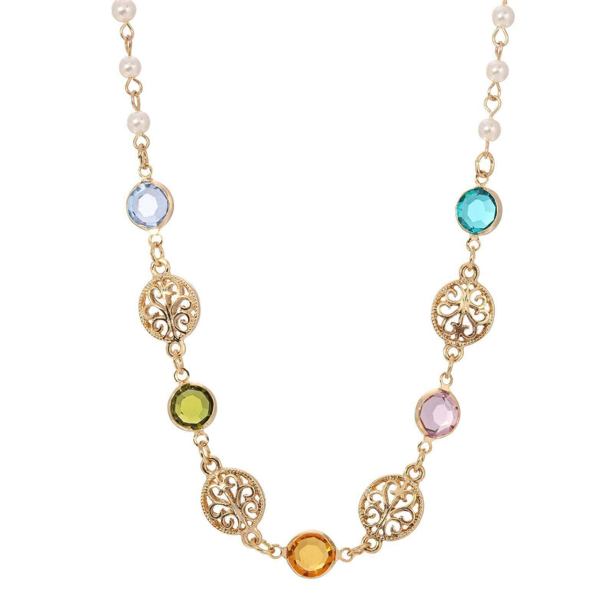 1928 Jewelry Multicolor Euro Channel Crystal Faux Pearl Necklace 15 ...