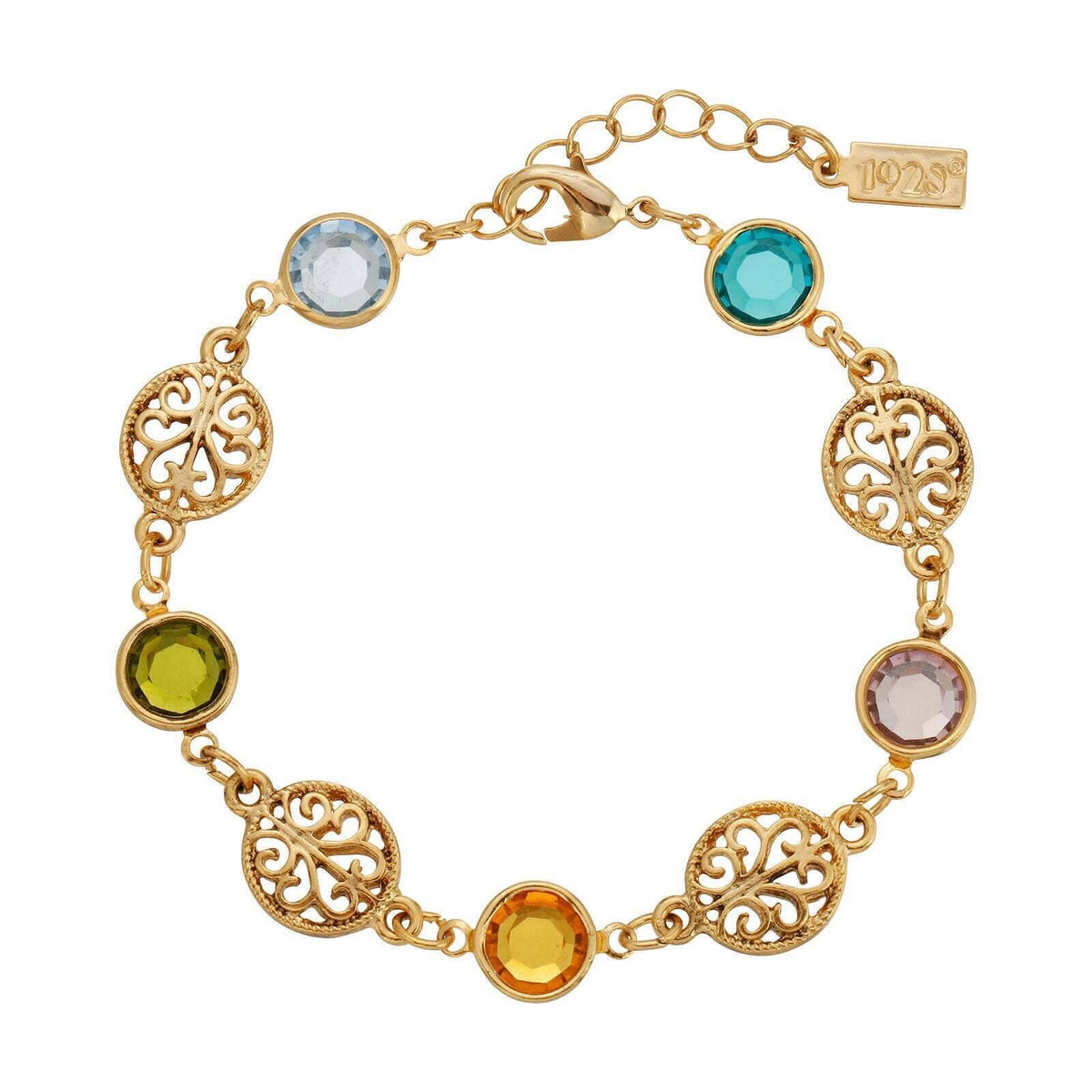 Multicolor Euro Channel Crystal & Filigree Bracelet – 1928 Jewelry