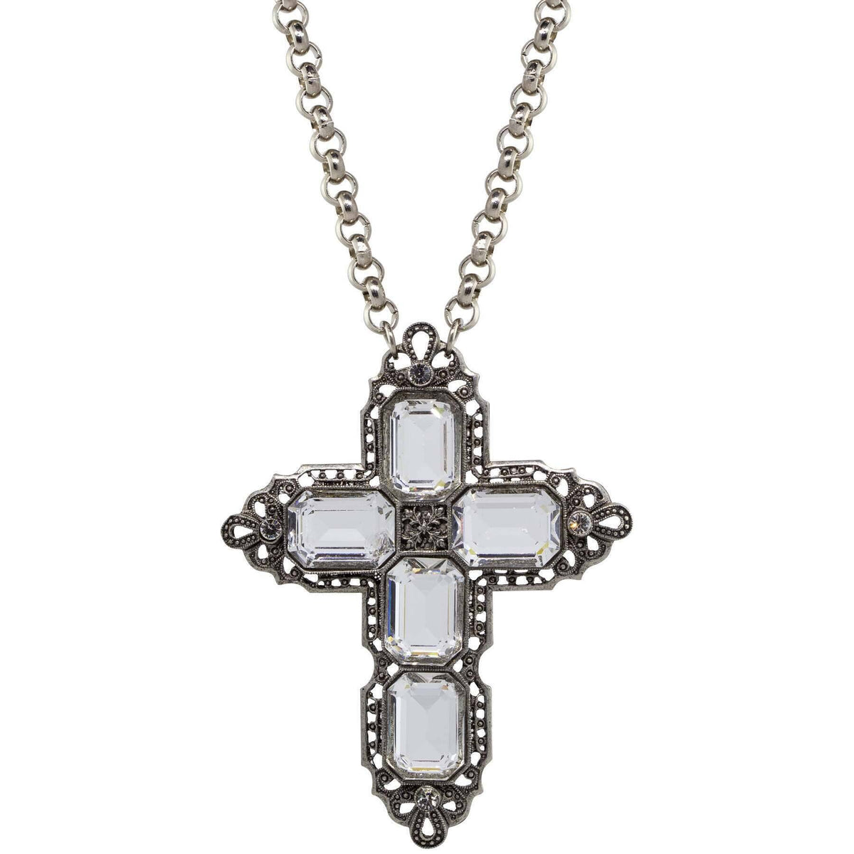 Symbols Of Faith Octagon Stone Cross Pendant Necklace 18" + 3" Extender ...