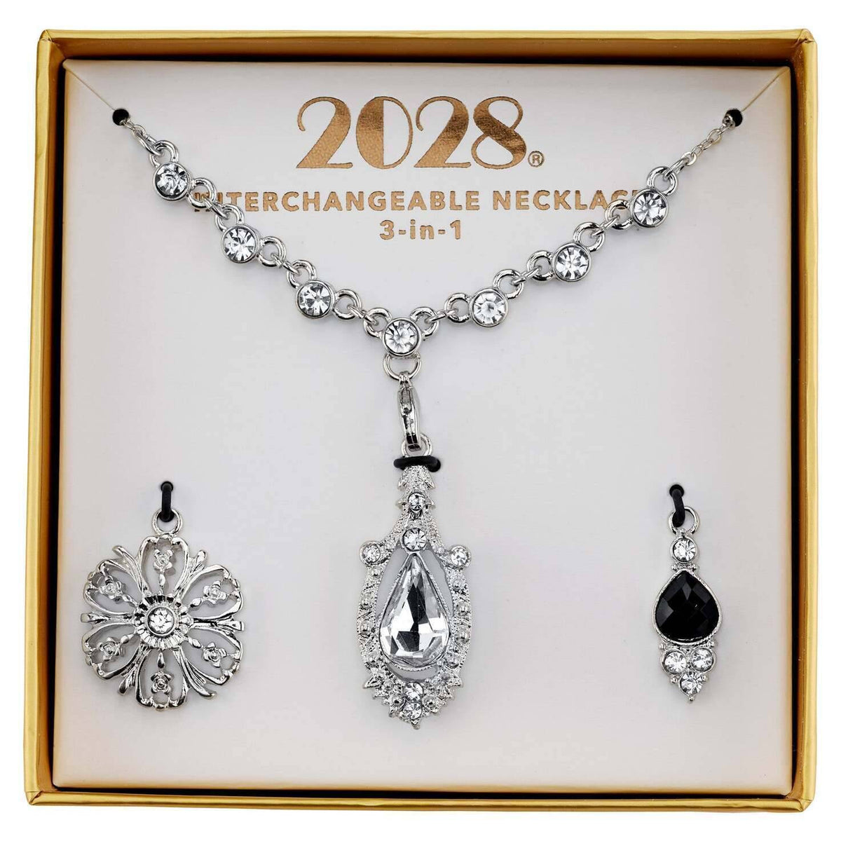 2028 Jewelry 3-In-1 Crystal Teardrop Interchangeable Necklace Set 16 ...