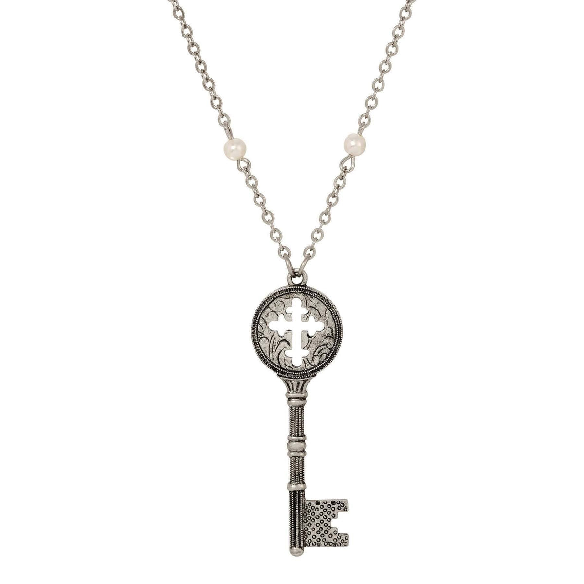 Symbols Of Faith Budded Cross Key Pendant Faux Pearl Accent Necklace 28 ...