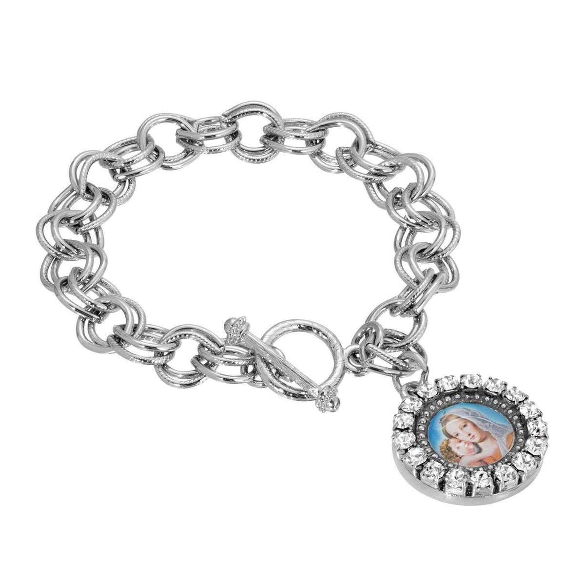 Symbols Of Faith Round Crystal Madonna and Child Charm Toggle Bracelet ...